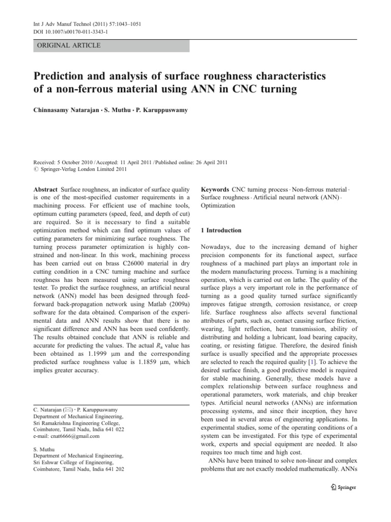 IJAMT-2011-Prediction and analysis of surface roughness characteristics of a machined component ...