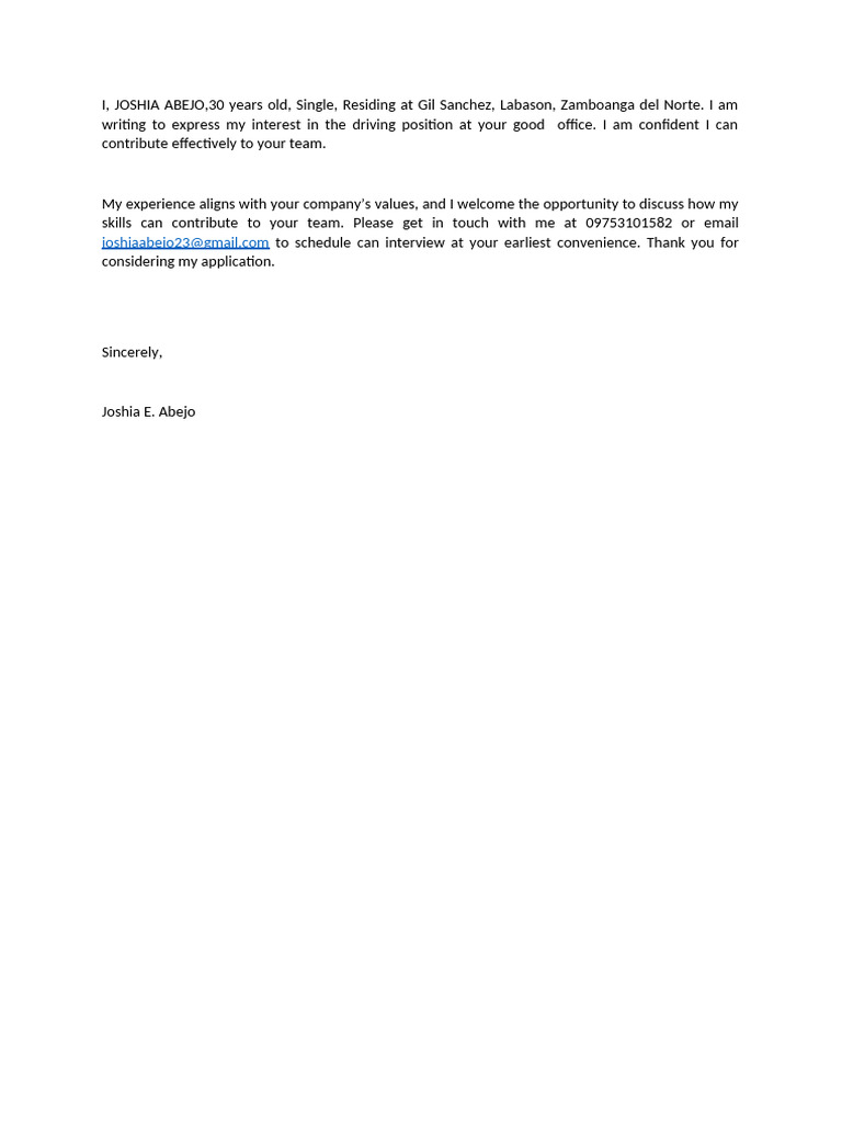 Abejo Application Letter | PDF