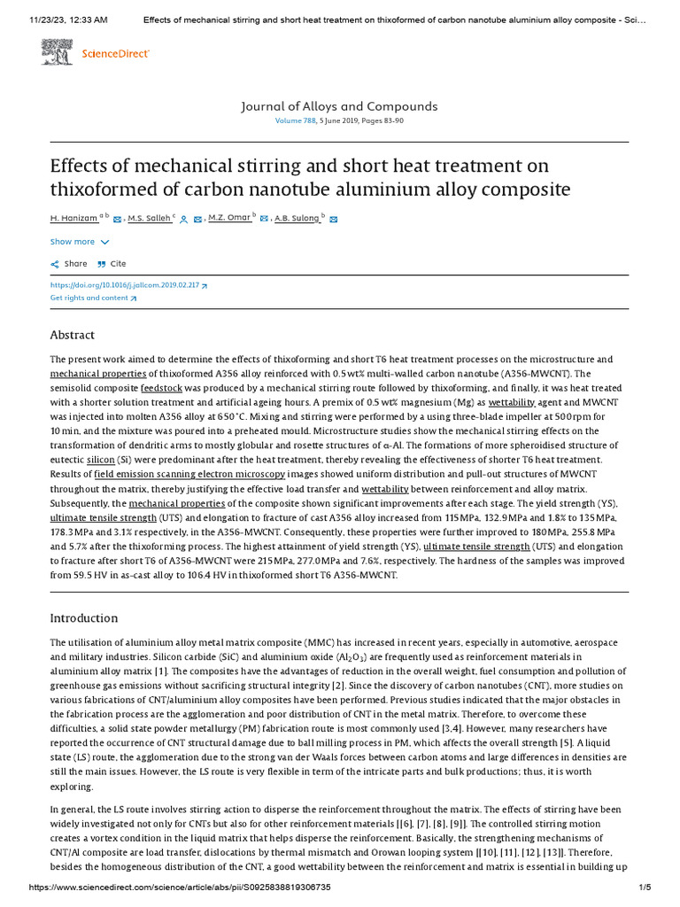 Effects of Mechanical Stirring and Short Heat Treatment On Thixoformed ...