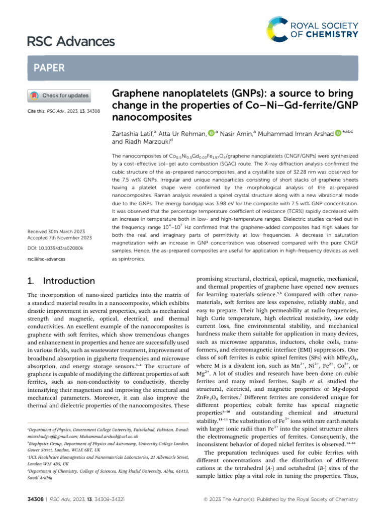 Graphene Nanoplatelets GNPs A Source To Bring Chan | PDF | Dielectric ...