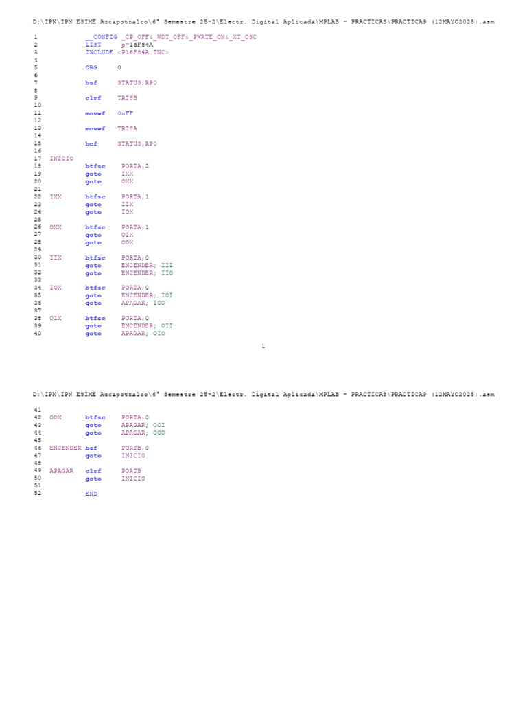 CODIGO P9 FINAL - MPLAB | PDF