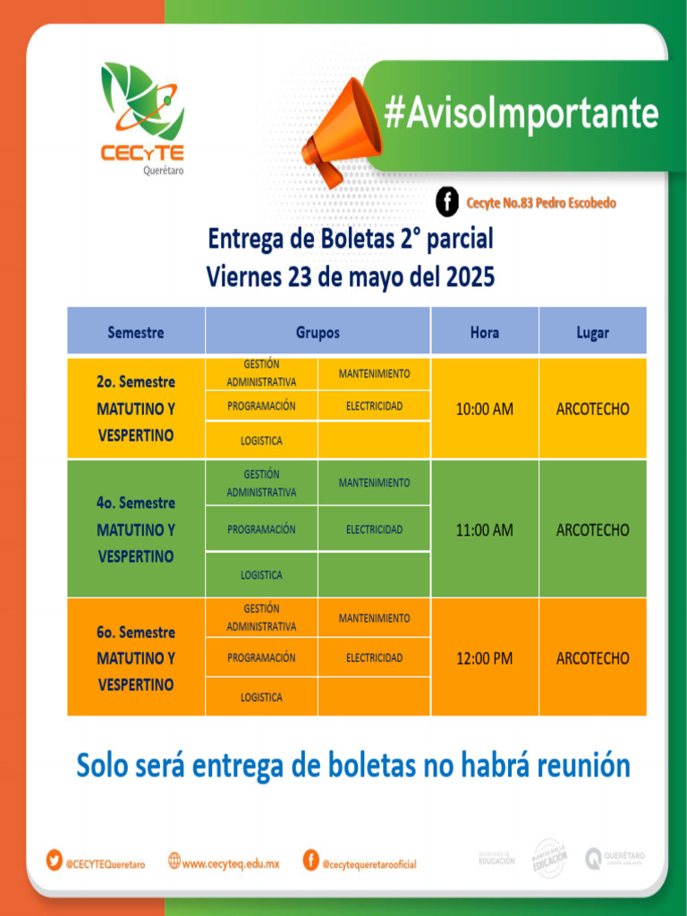 Entrega de Boletas 2° Parcial Cecyte 83 | PDF