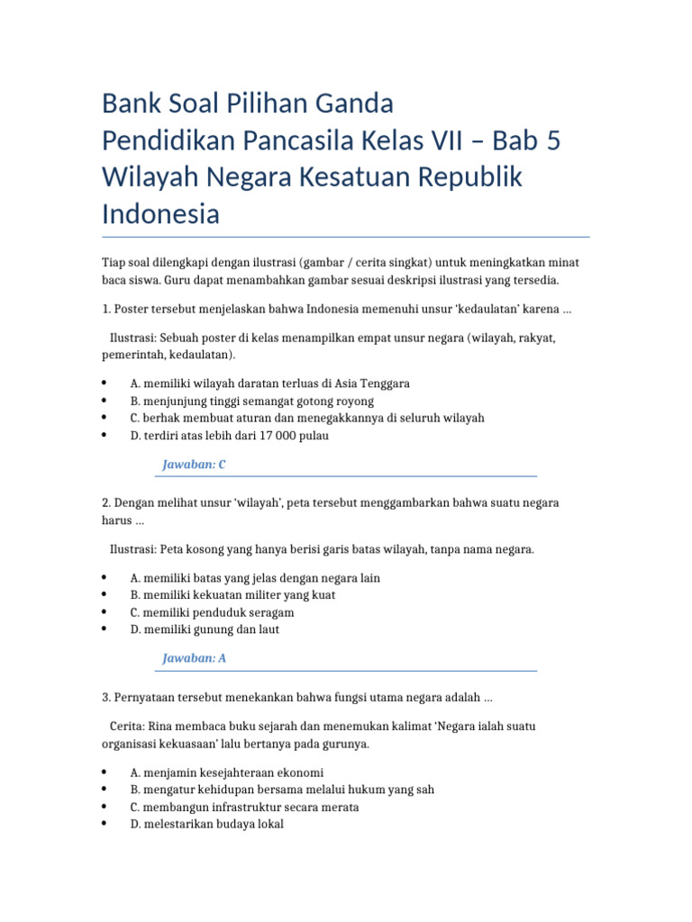 50 Soal PPKN Bab5 Kelas7 Dengan Ilustrasi | PDF