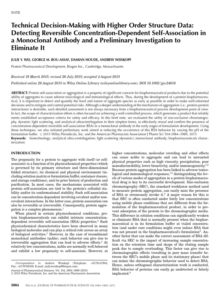 Detecting Reversible Concentration Dependent Self Association in A ...