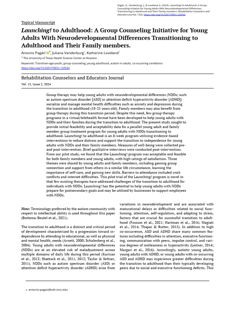 Launching - To Adulthood A Group Counseling Initiative For Young Adults ...