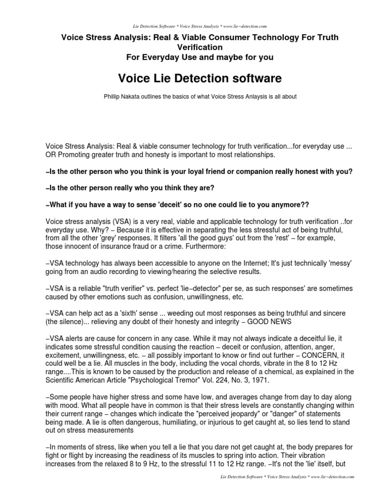 Voice Lie Detector Software | PDF | Polygraph | Psychology