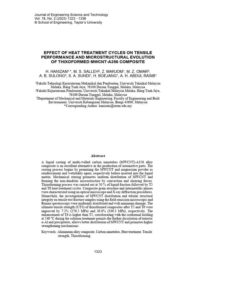Effect of Heat Treatment Cycles On Tensile Performance of Thixoformed ...