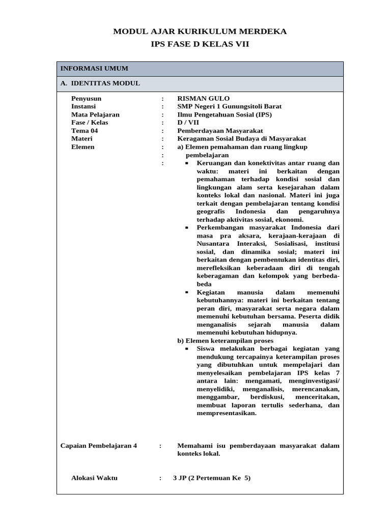 MODUL AJAR Tema 04 An. Risman | PDF