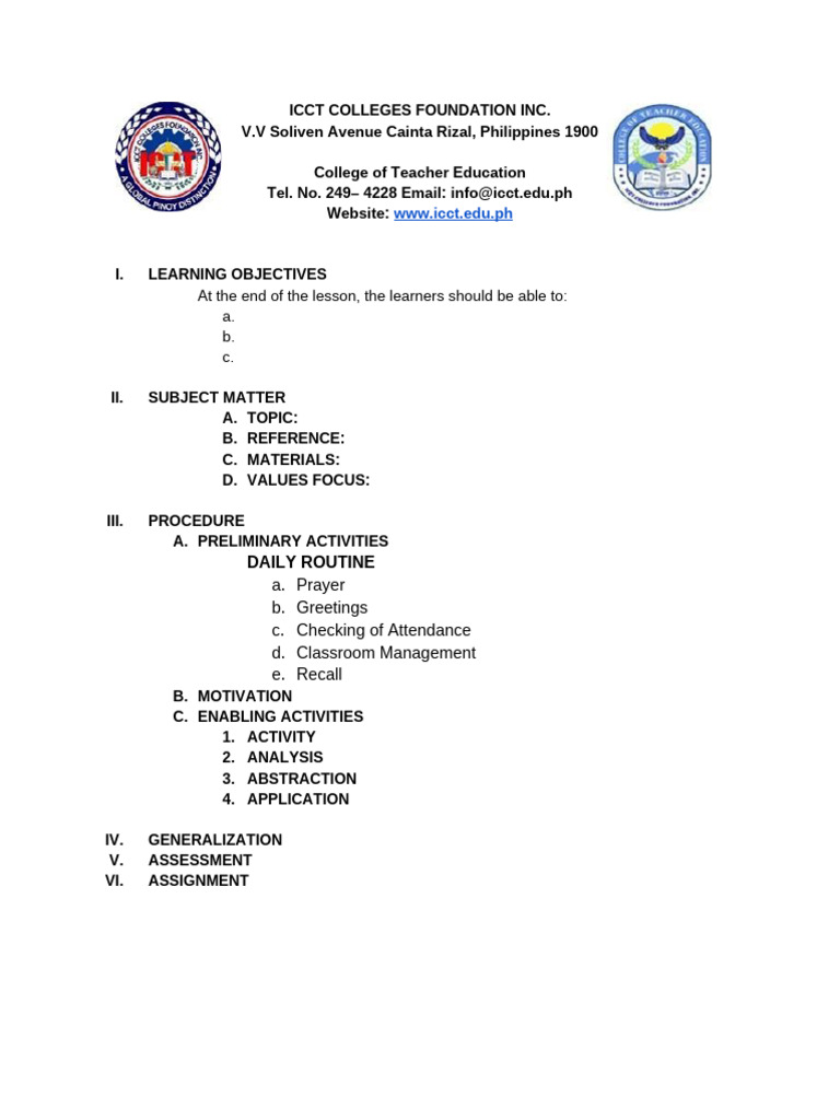 4as LESSON PLAN FORMAT 1 | PDF