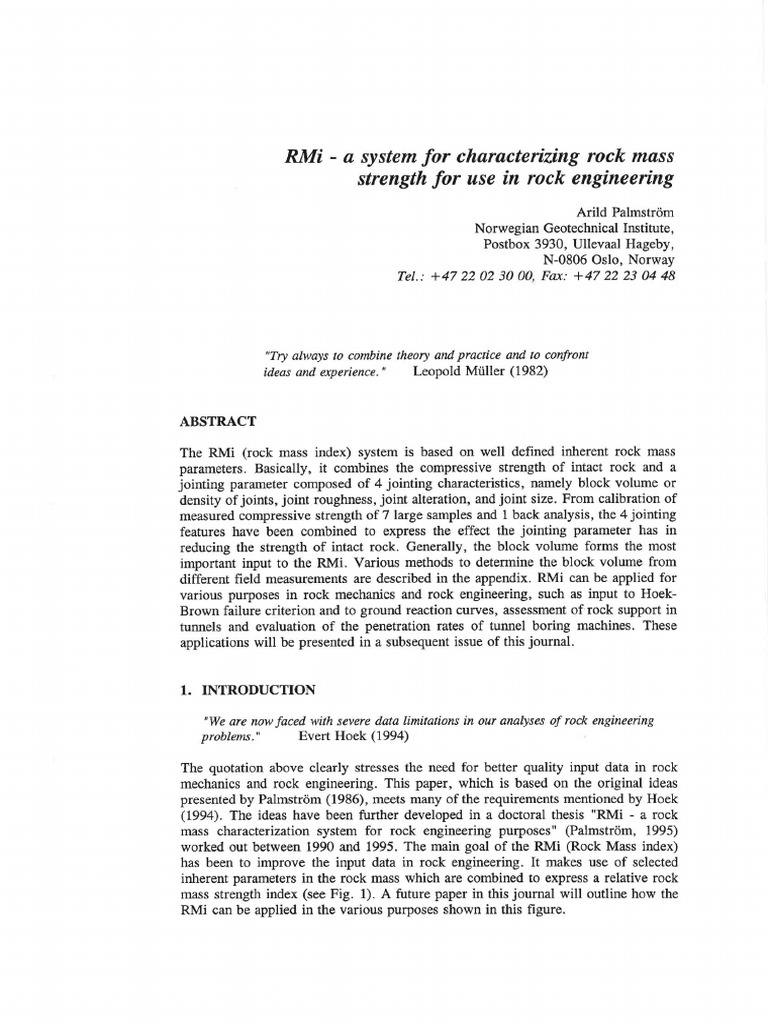 46 Palmstrom on RMi for Rockmass Strength RMI | PDF | Strength Of ...