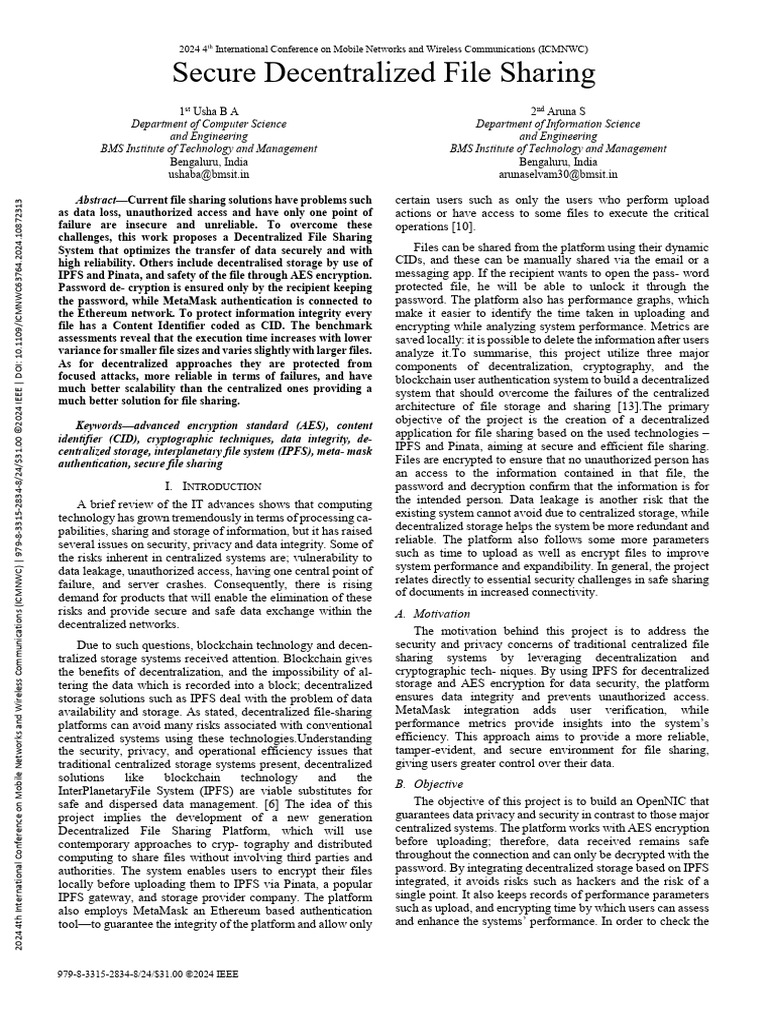 Secure Decentralized File Sharing | PDF | Encryption | Security
