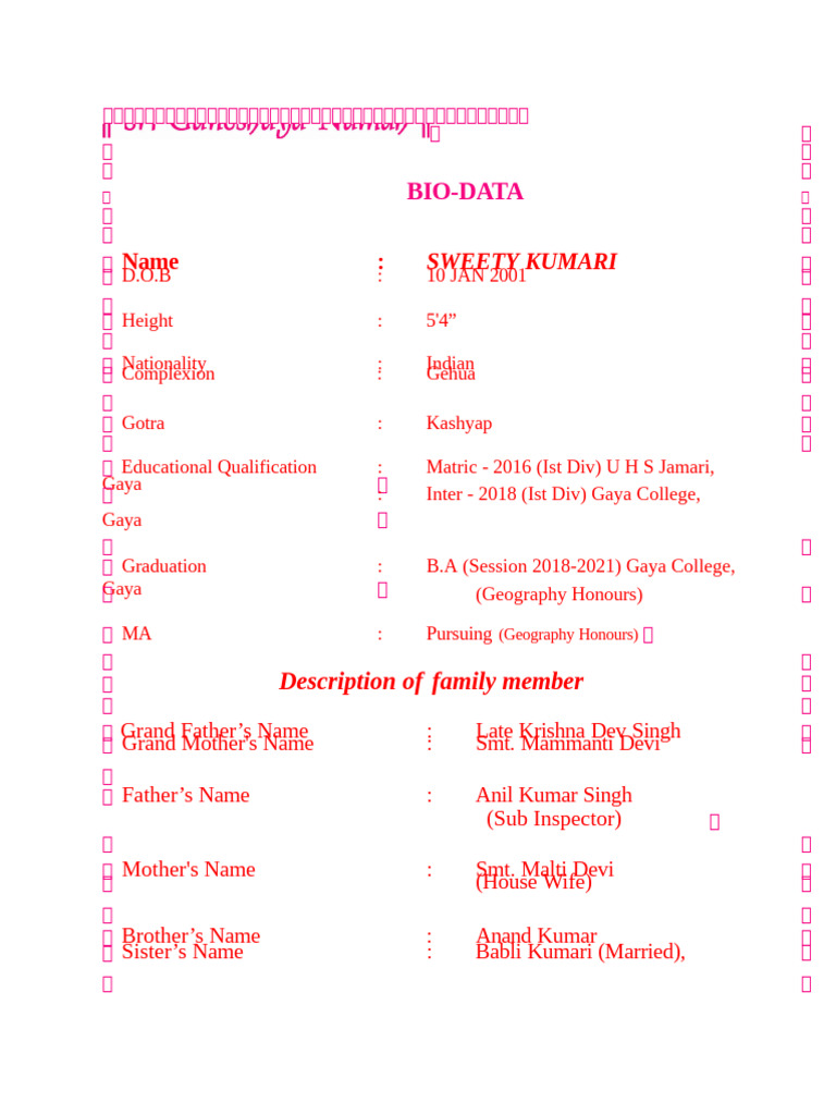 Sweety Bio Data | PDF