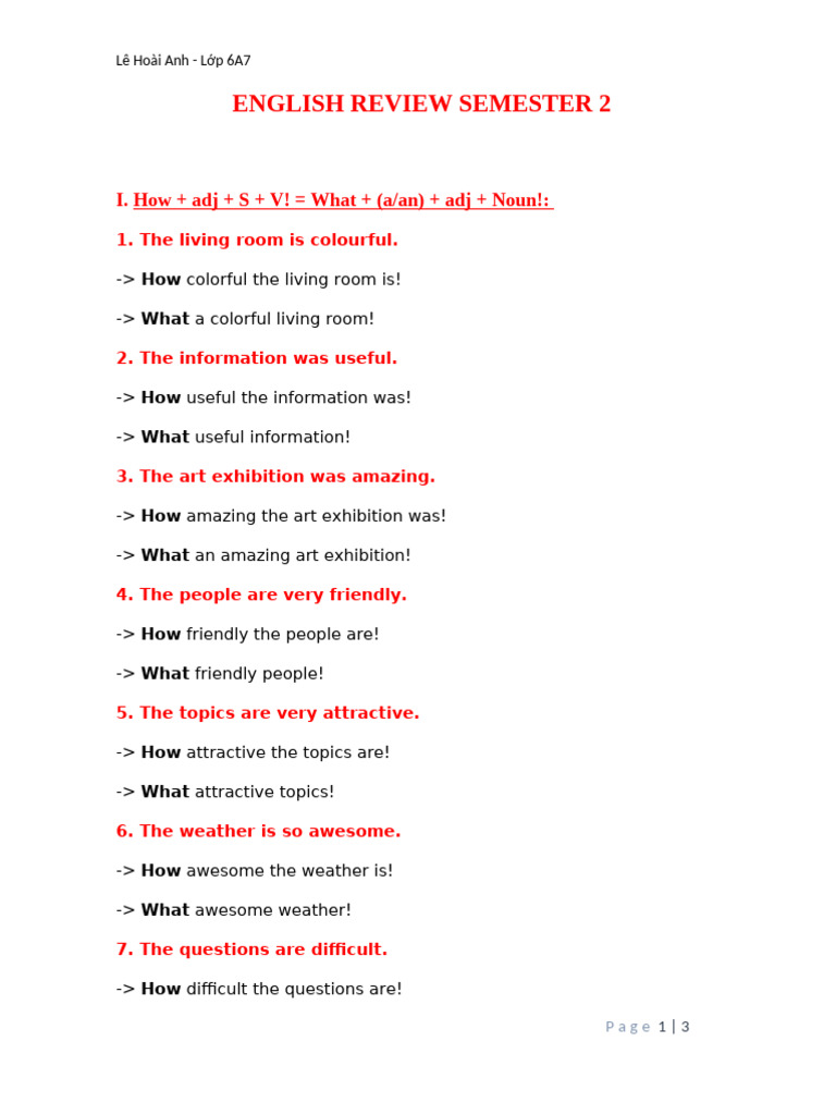 English Review: Adjectives & Structure | PDF
