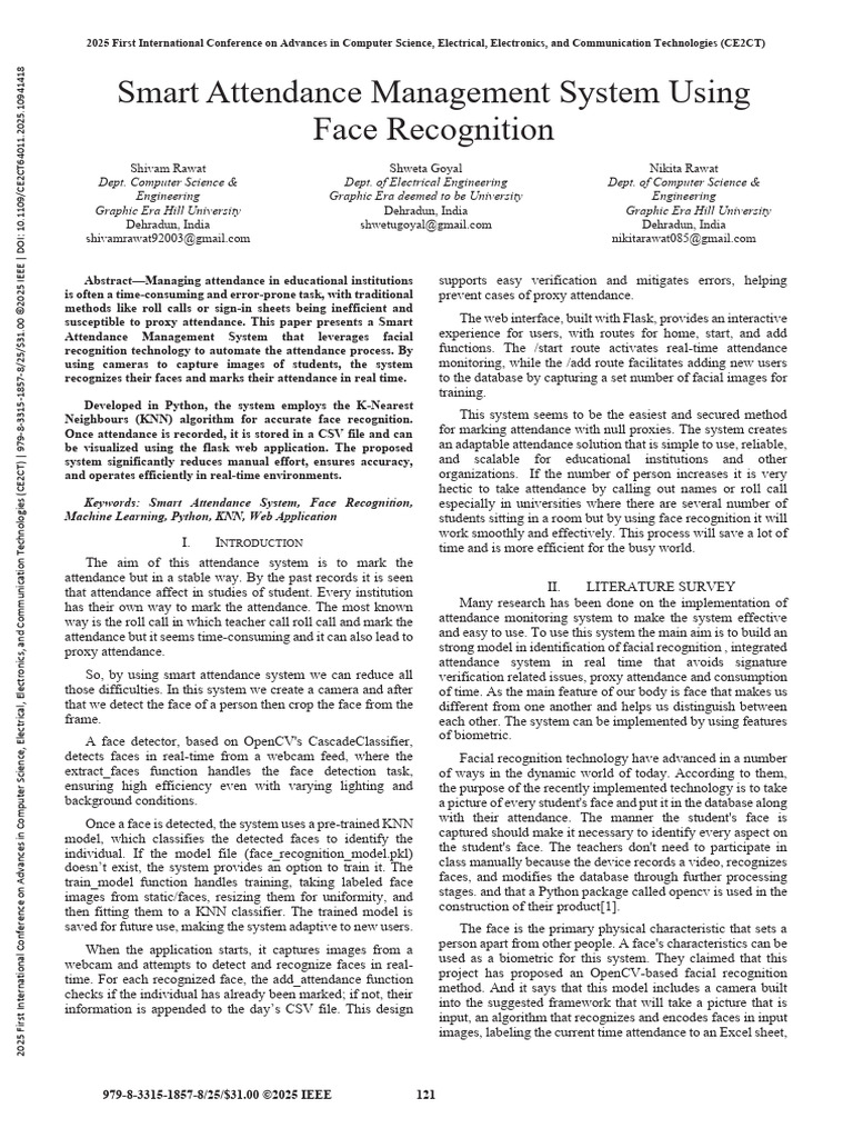 Smart Attendance Management System Using Face Recognition | PDF ...