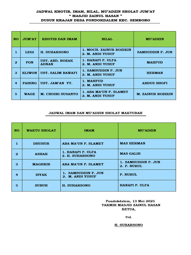 Jadwal Khotib | PDF