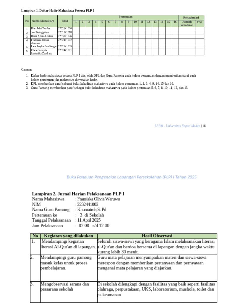 Observasi PLP Olivia | PDF