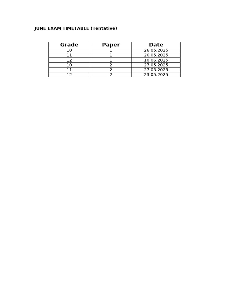 June Exam Timetable 2025 | PDF