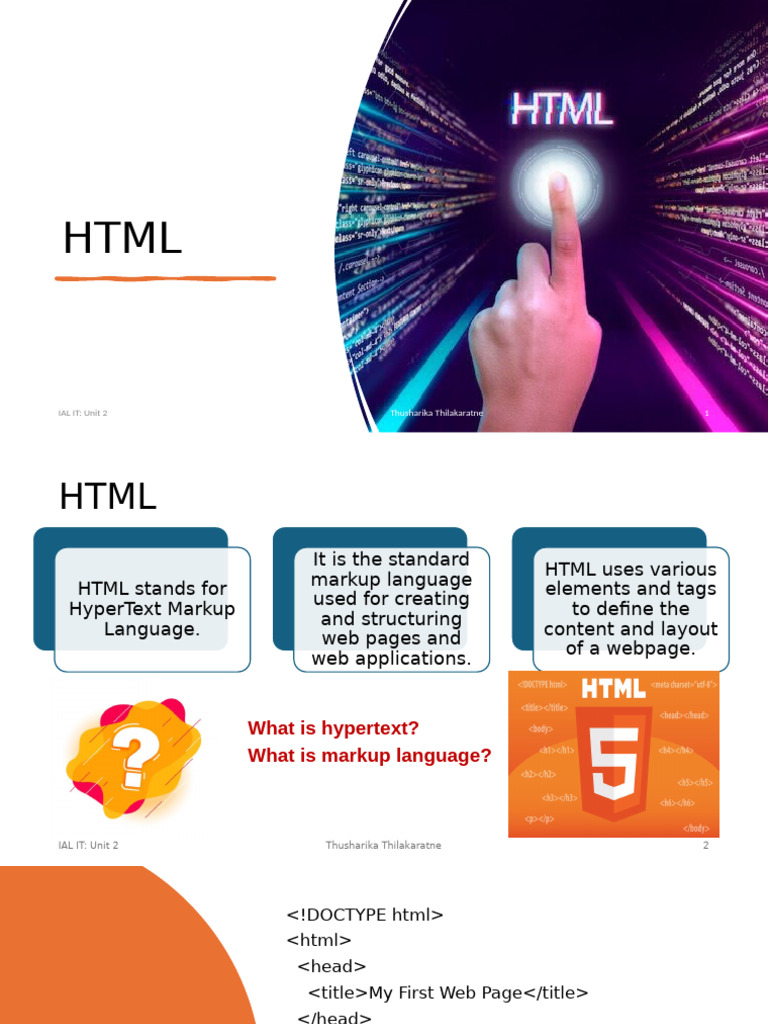 Topic 1 - Introduction To HTML 5 | PDF | Html | World Wide Web