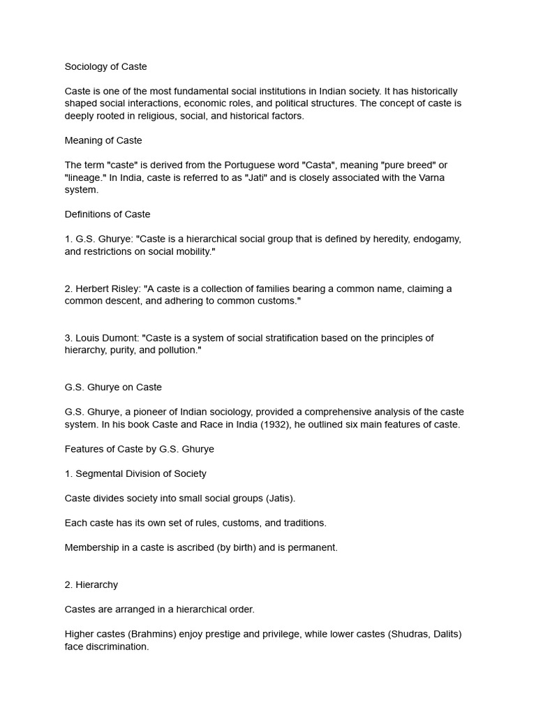 Sociology of Caste unit1 | PDF | Caste | Dalit