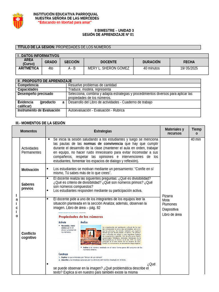 SESIÓN 1 - PROP. DE LOS N{UMEROS - ARIT- 4TO SEC | PDF | Ciencias del comportamiento | Ciencia ...