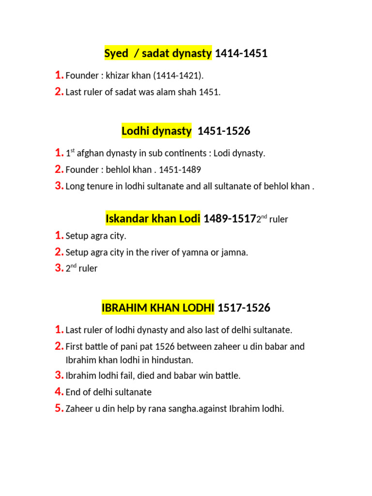 Lec 6 Syed Lodhi Dynasty | PDF
