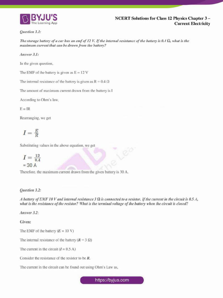 12 Physics Chapter 3 Current Electricity | PDF