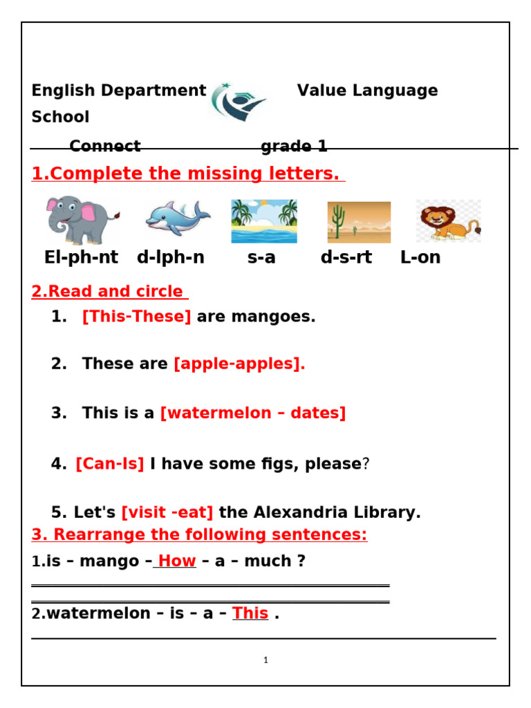 Conect Grade 1 Quiz | PDF