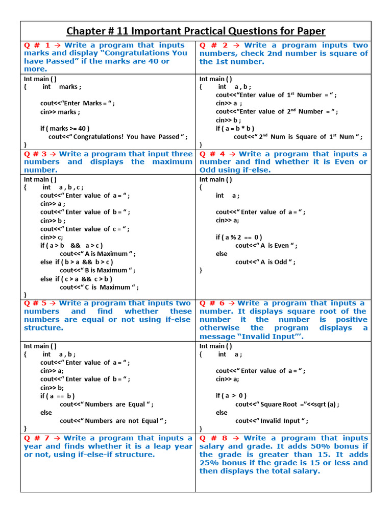 Important Prgms CH 11 | PDF