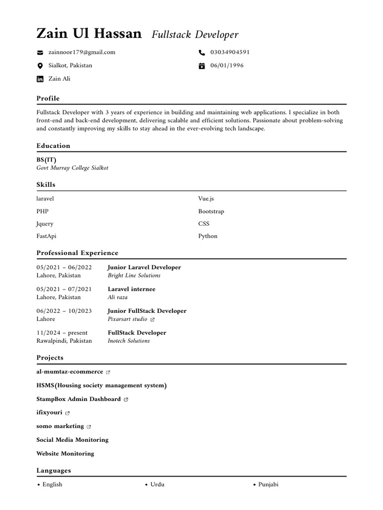 Zain Ul Hassan FlowCV Resume 20250308 | PDF