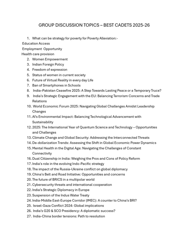 GD & Extempore Topics 2025 | PDF | International Relations | Global Politics