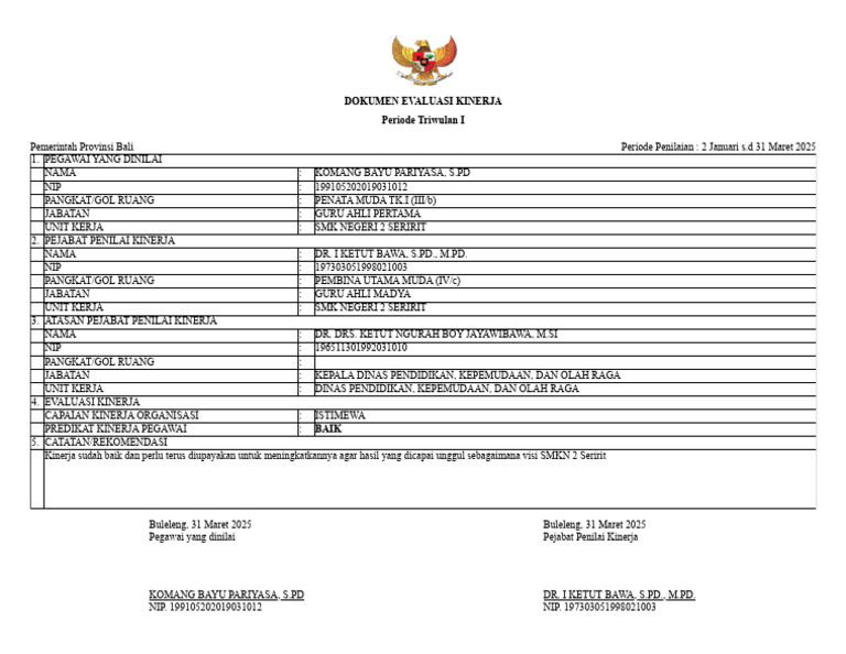 Dokumen Evaluasi Kinerja TW 1 | PDF