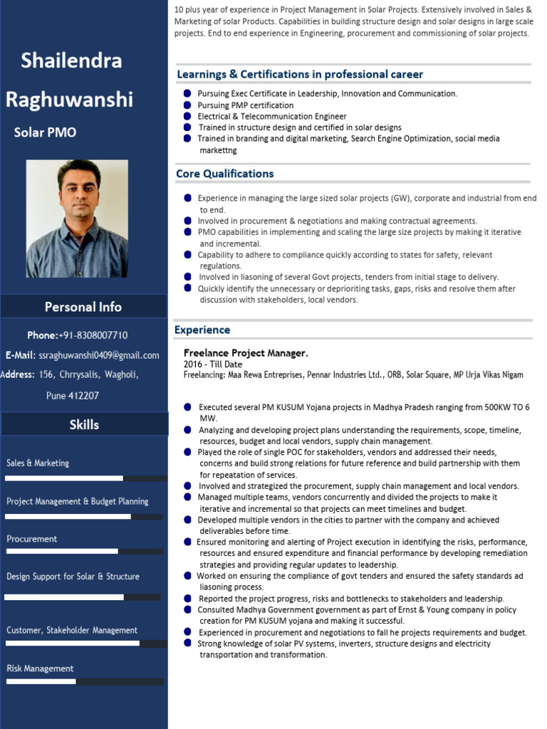 Shailendra Solar PMO Sales Specilaist | PDF | Project Management | Scrum (Software Development)