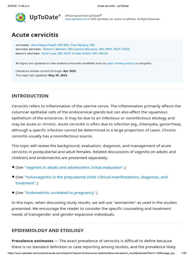 Acute Cervicitis: Overview and Management | PDF | Sexually Transmitted ...