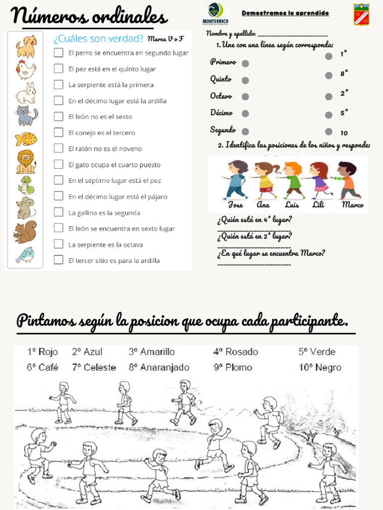 Actividades de Números Ordinales | PDF