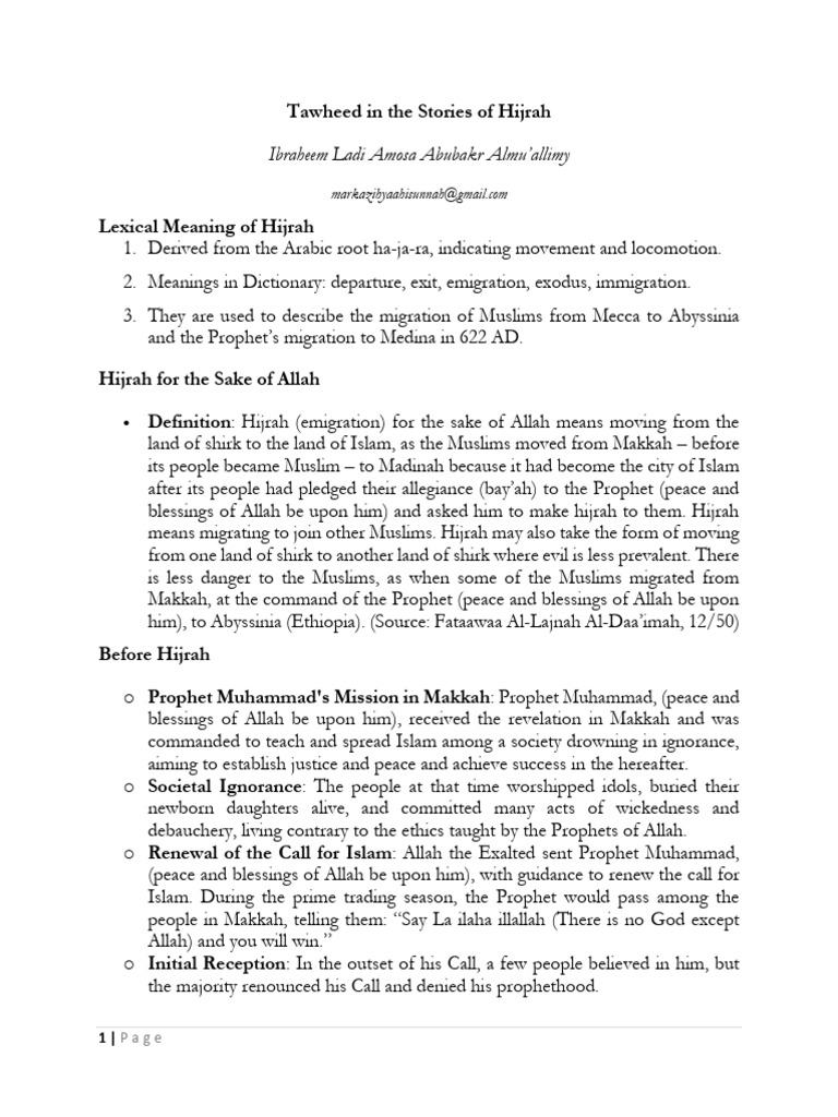 Tawheed in The Stories of Hijrah by Ibraheem Abubakr Amosa Mu'allim ...