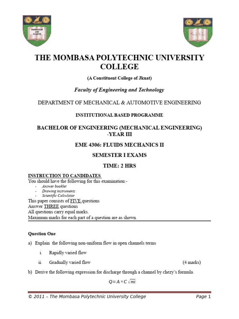 Eme 4306 Fluid Mechanics II | PDF | Fluid Dynamics | Viscosity