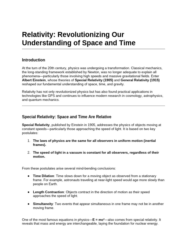 Relativity: Revolutionizing Our Understanding of Space and Time | PDF ...