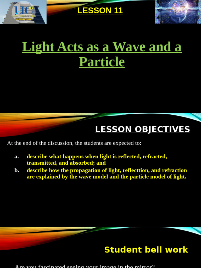 LESSON-11 Lights Acts As A Wave and A Particle | PDF | Light | Reflection (Physics)