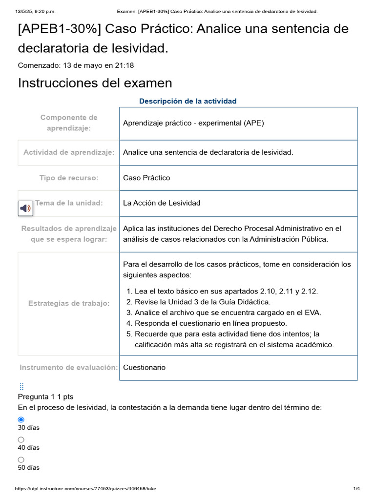 Examen - (APEB1-30%) Caso Práctico - Analice Una Sentencia de Declaratoria de Lesividad | PDF ...