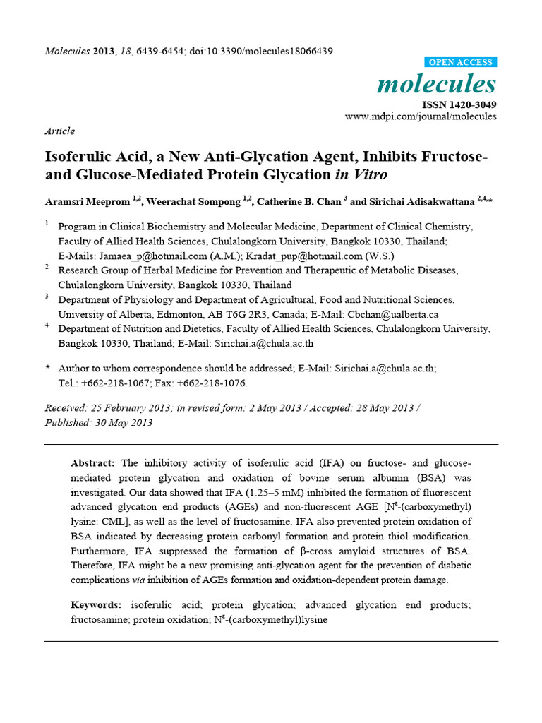 Isoferulic Acid: Inhibits Protein Glycation | PDF | Biochemistry ...