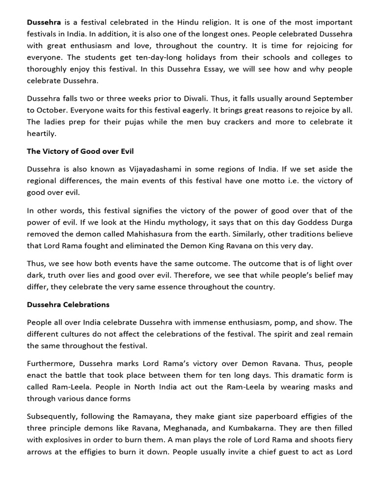 Dussehra Is A Festival Celebrated in The Hindu Religion | PDF | Rama | Indian Religions