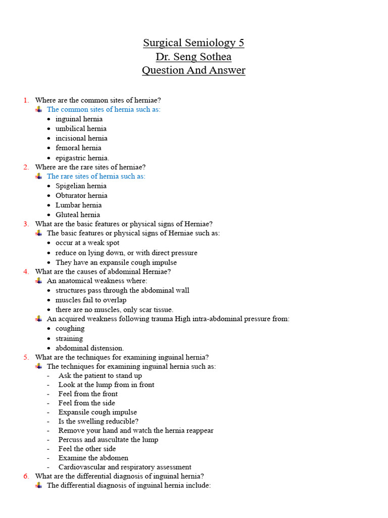 Surgical Semiology 5 Dr. Seng Sothea (Q&A) | PDF | Hemorrhoid | Abdomen