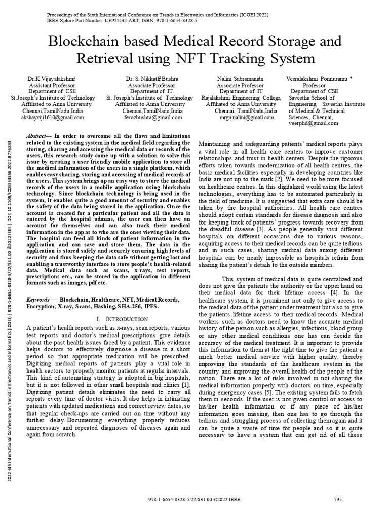 Blockchain Based Medical Record Storage and Retrieval Using NFT ...