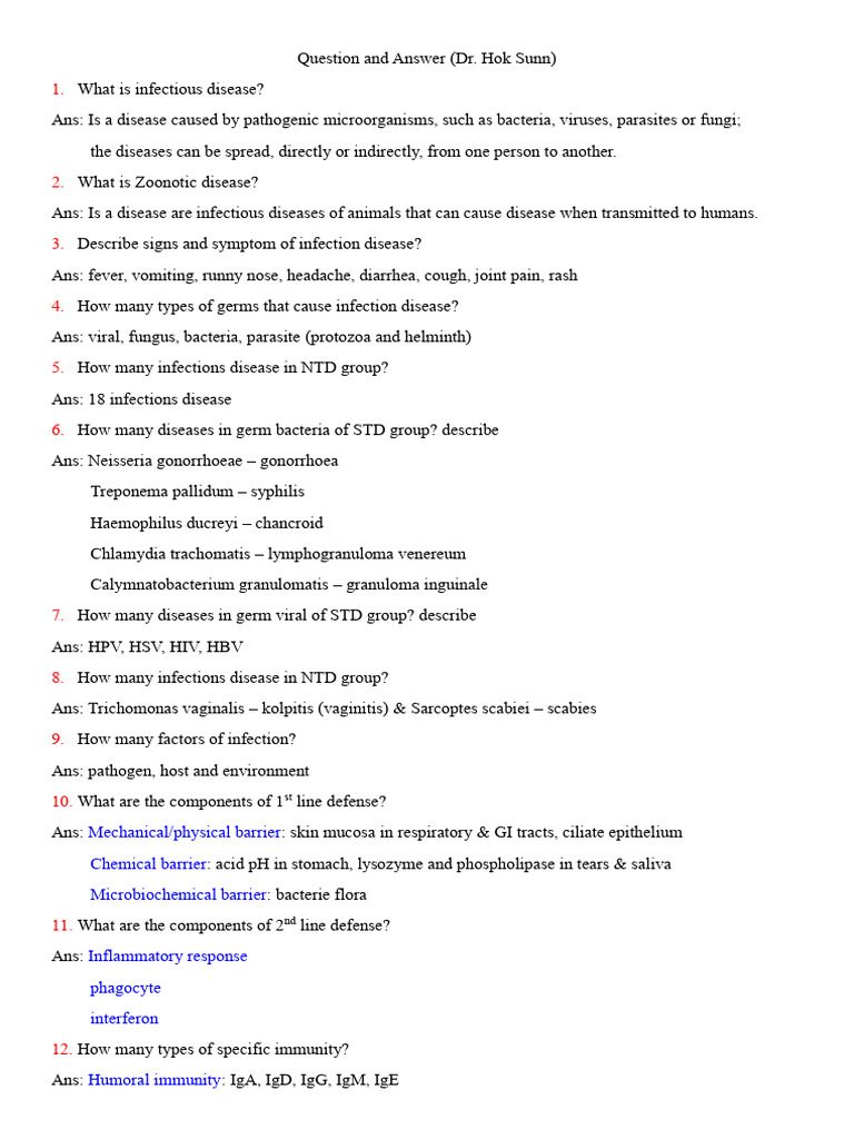 Question and Answer (Dr. Hok Sunn) 2 | PDF | Respiratory Tract | Common ...
