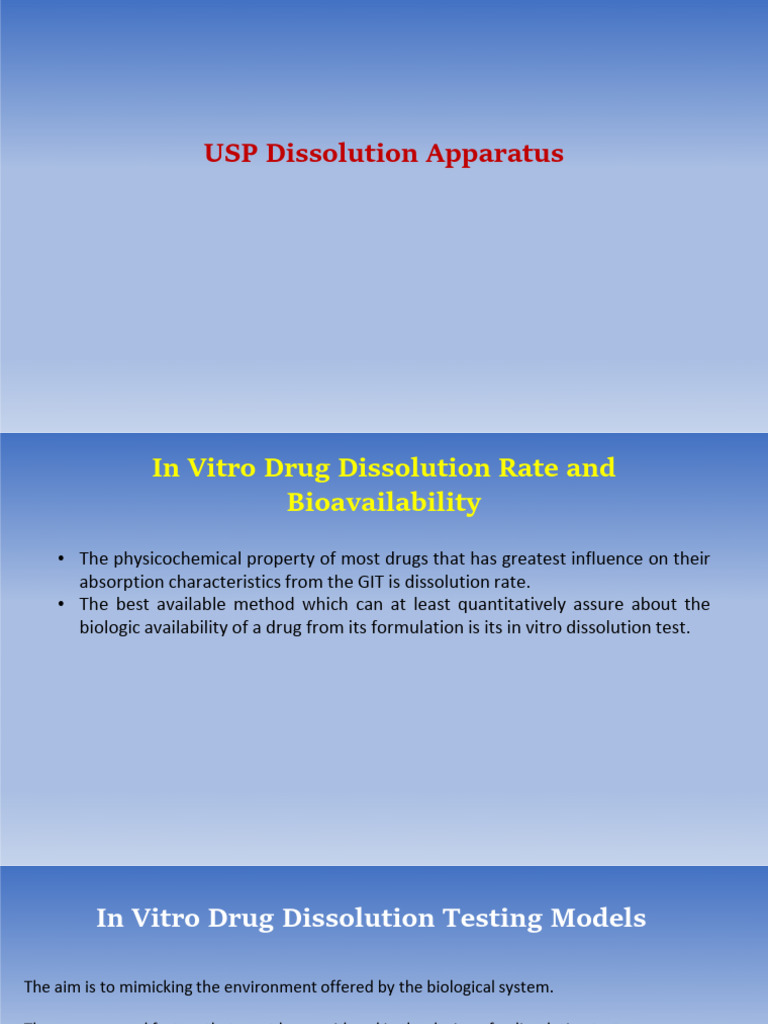 USP Dissolution Apparatus | PDF | Solvation | Pharmaceutical Formulation