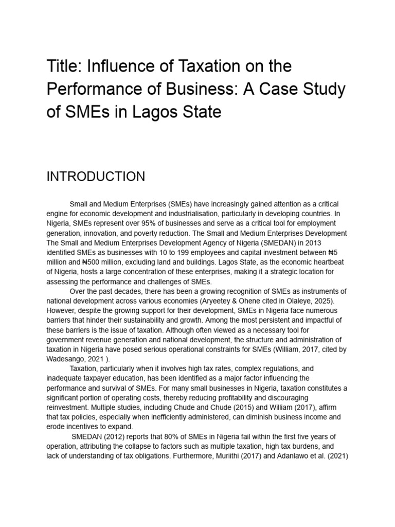 Taxation's Impact on SMEs in Lagos | PDF | Taxes | Small And Medium ...