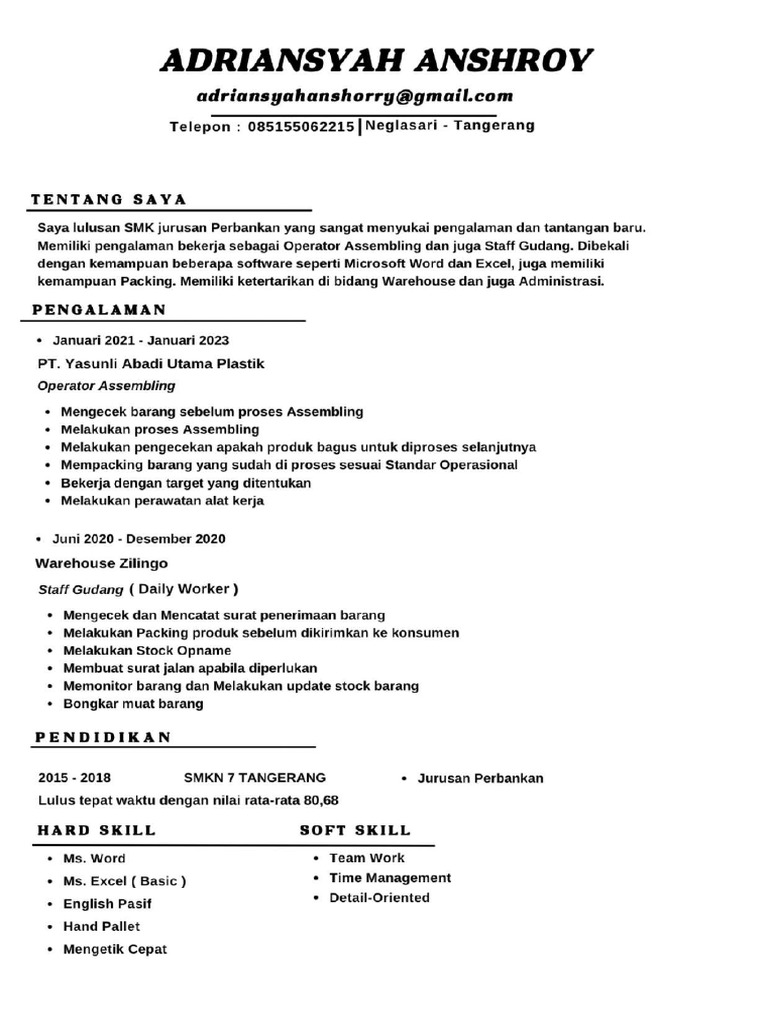 CV & Resume Adriansyah | PDF