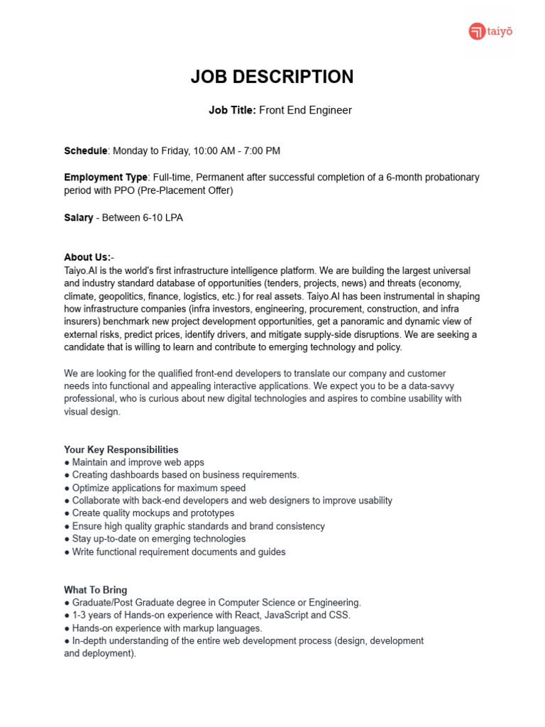 Job Description - Front End Engineer | PDF | Web Development | Computing