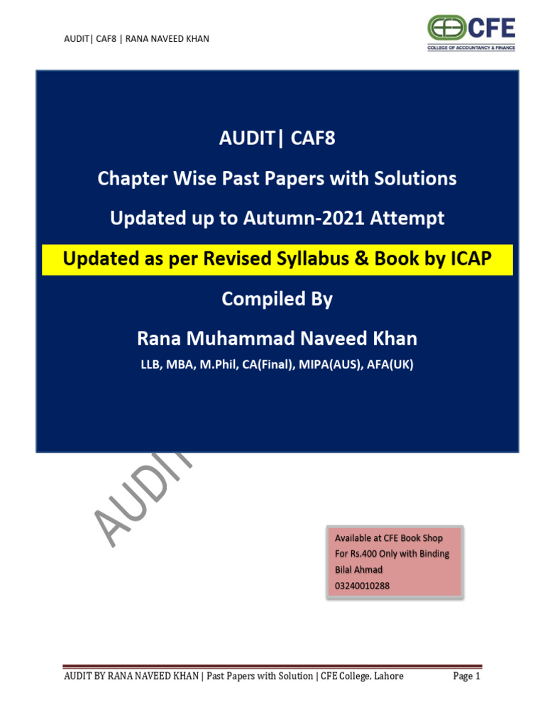 Audit - Caf8 Chapter Wise Past Papers With Solutions Updated Up To ...