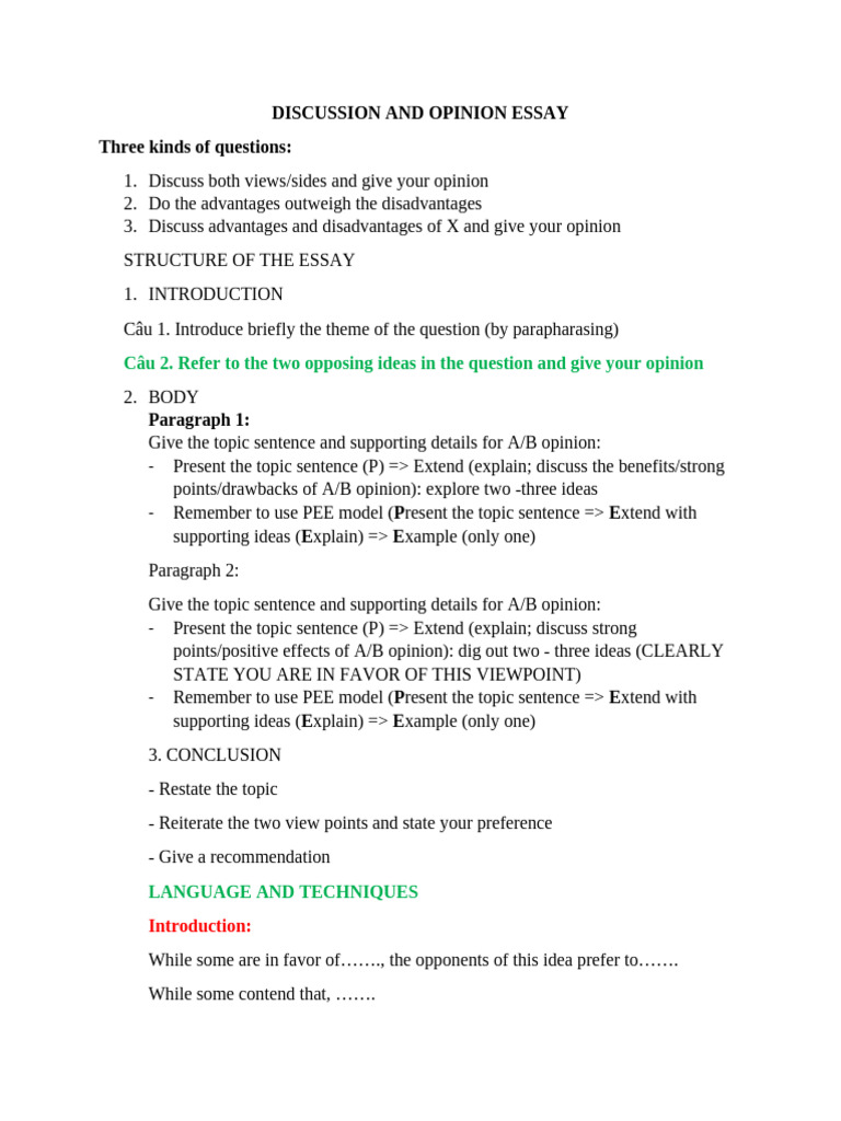 Discussion and Opinion Essay Guide | PDF | Cognition | Behavioural Sciences
